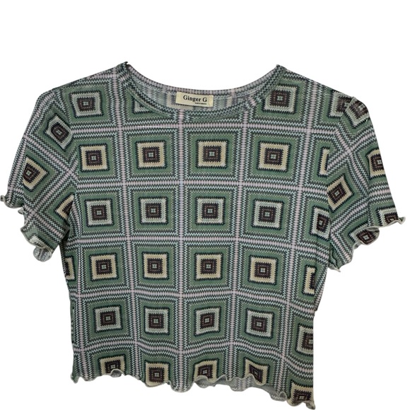 Ginger G | Tops | Retro Spandex Blend Ginger G Geometric Green Crop Top ...